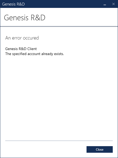 Error Message: "Specified Account Already Exists" – KB – Genesis R&D Foods